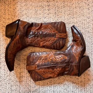 J.B. Dillon | Shoes | Jb Dillon Western Cowboy Boots Pointed Toe Stacked Heel Brown Leather ...